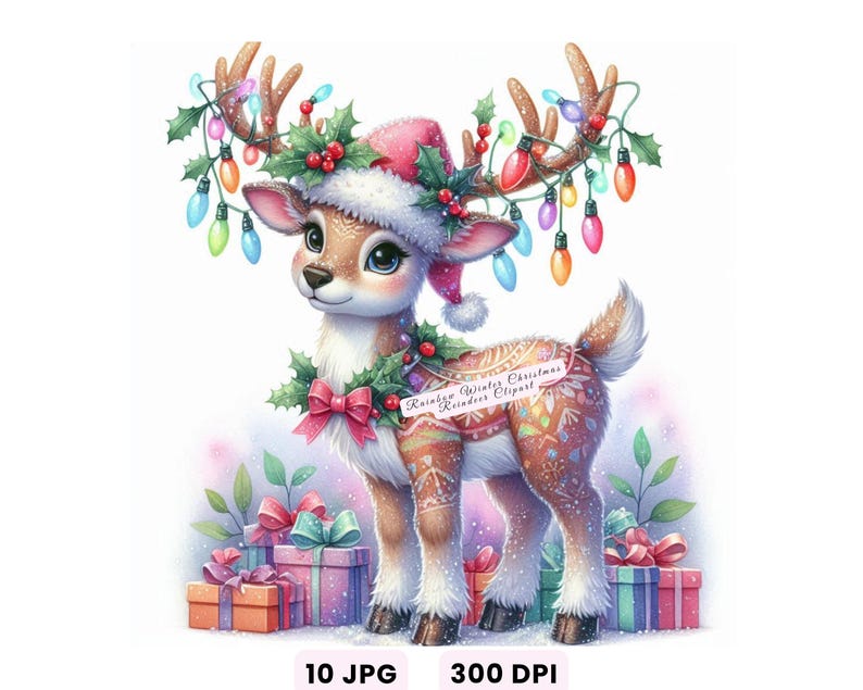 Christmas Animal Clipart, Reindeer Christmas Clipart, Rainbow Winter ...