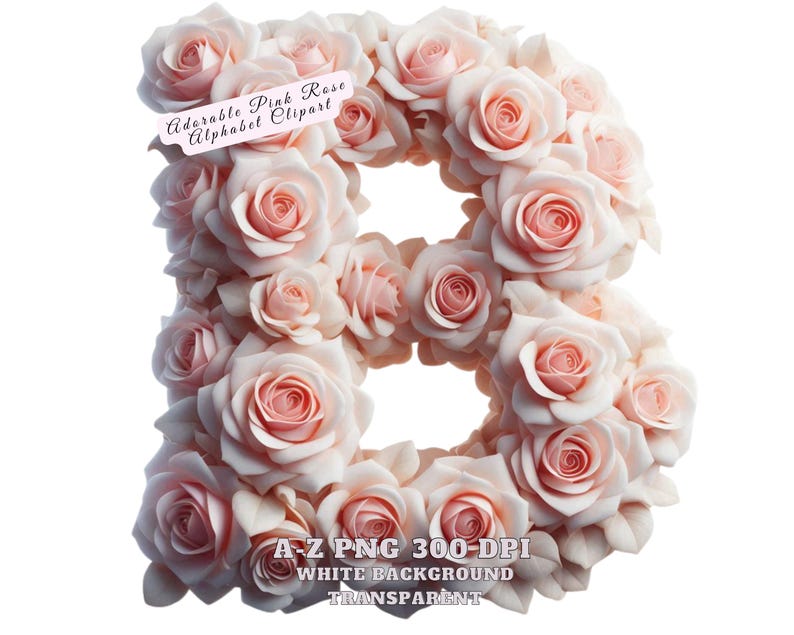 Adorable Pink Rose Alphabet Clipart, Pink Rose PNG Clipart Rose Font ...