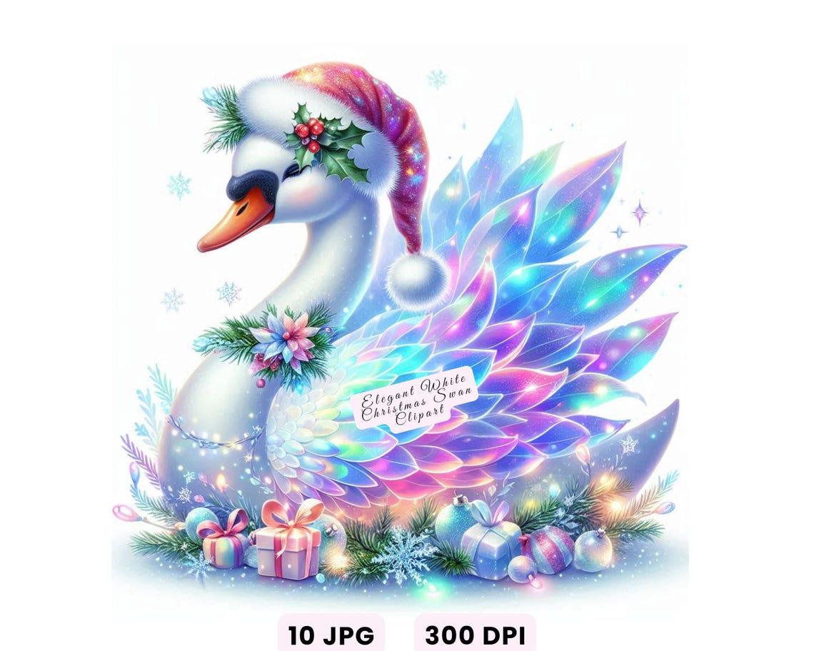 Swan Clipart, Elegant White Christmas Swan Clipart, Festive Winter ...