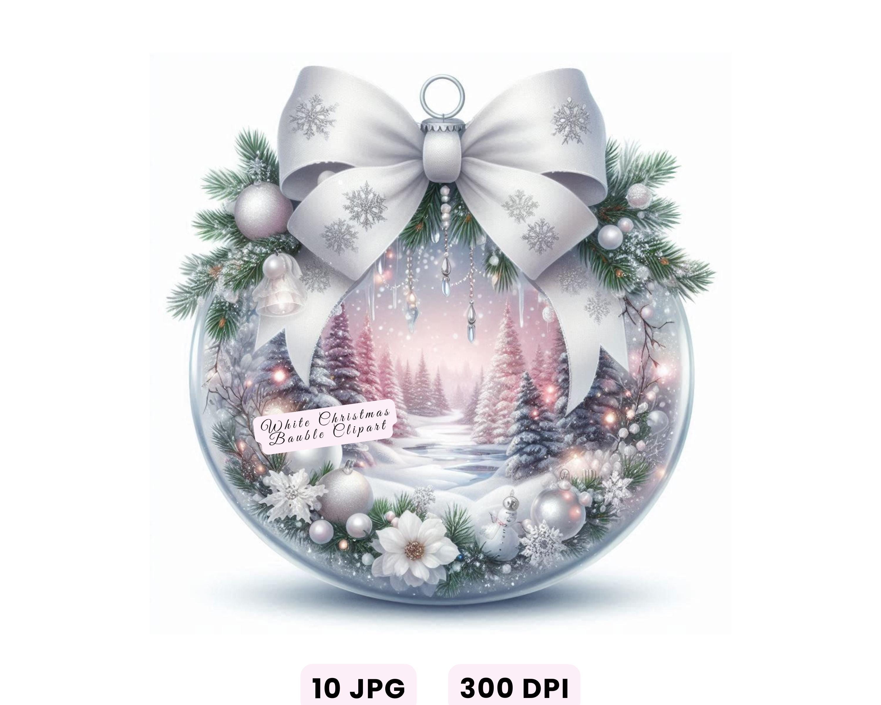 White Christmas Bauble Clipart, Watercolor Christmas Ornament Clipart ...