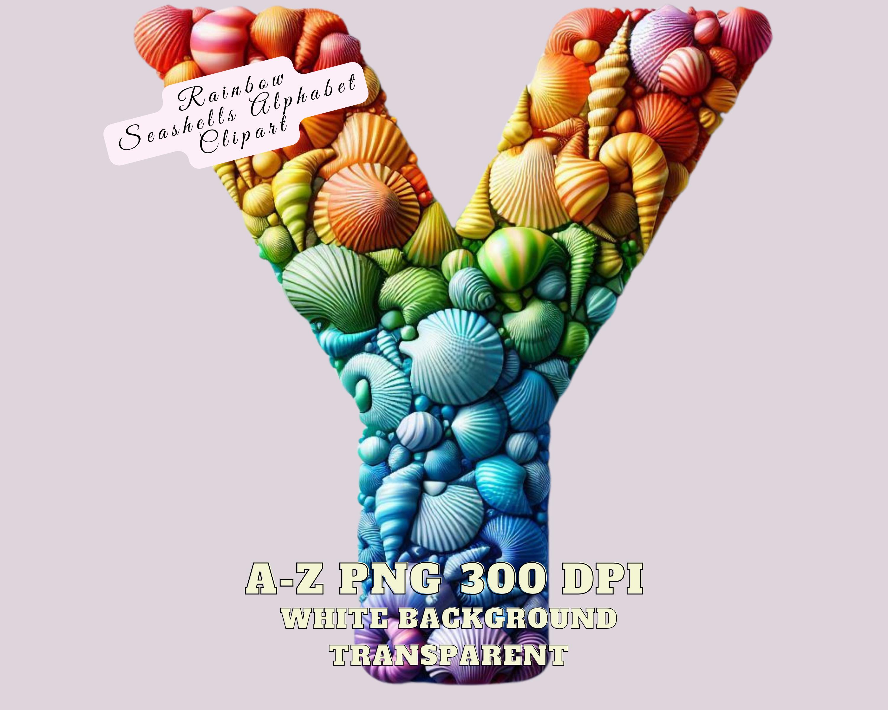 Alphabet Clipart, Rainbow Seashell Alphabet Watercolor Clipart, Ocean ...