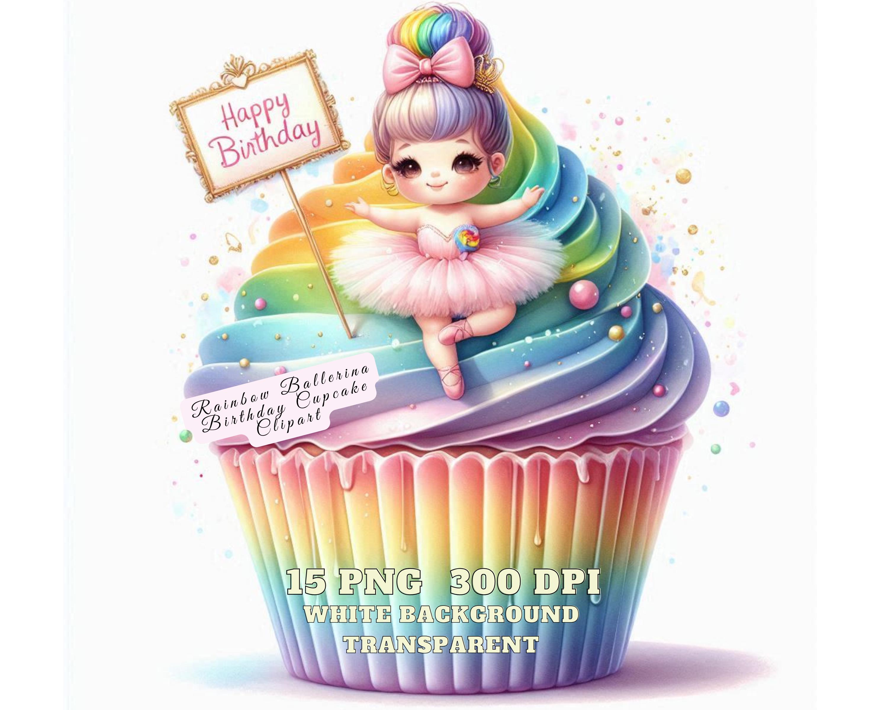Birthday Cupcake Clipart, Rainbow Ballerina Birthday Cupcake Clipart ...