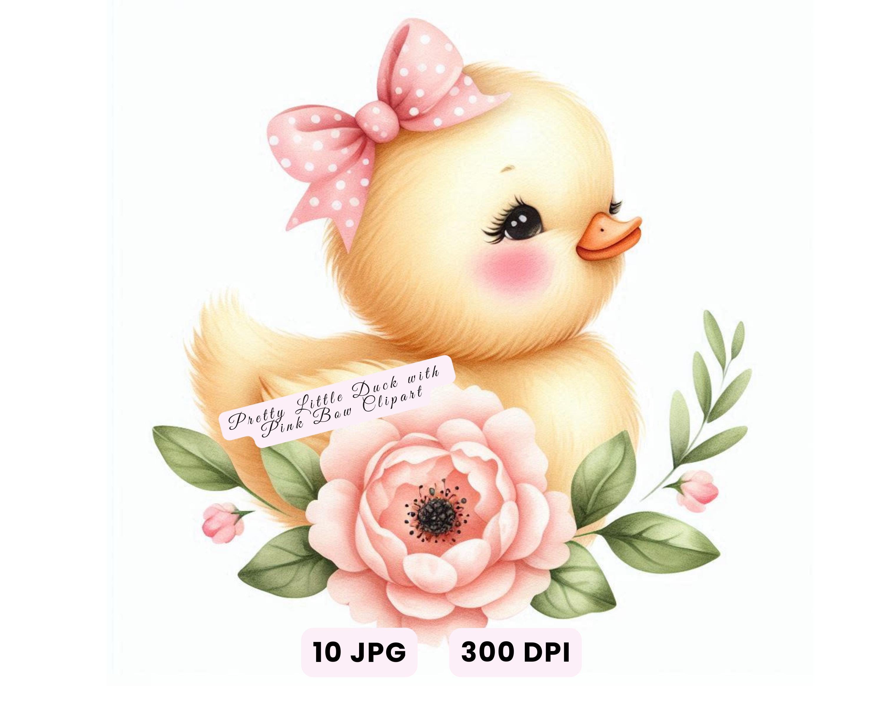 Duck Clipart, Cute Duck JPG, Cute Little Girly Yellow Duck With Pink ...