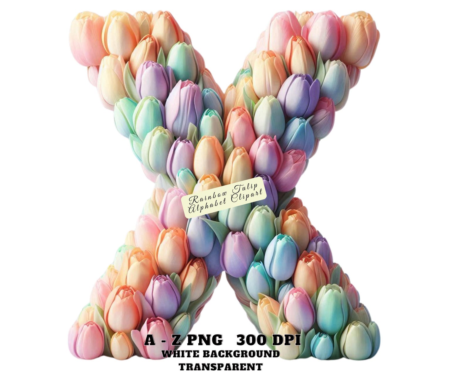 Floral Alphabet Clipart, Rainbow Tulip Alphabet Clipart, Watercolor ...