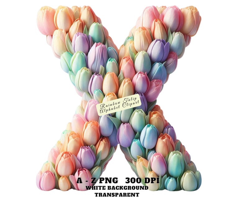 Floral Alphabet Clipart, Rainbow Tulip Alphabet Clipart, Watercolor ...