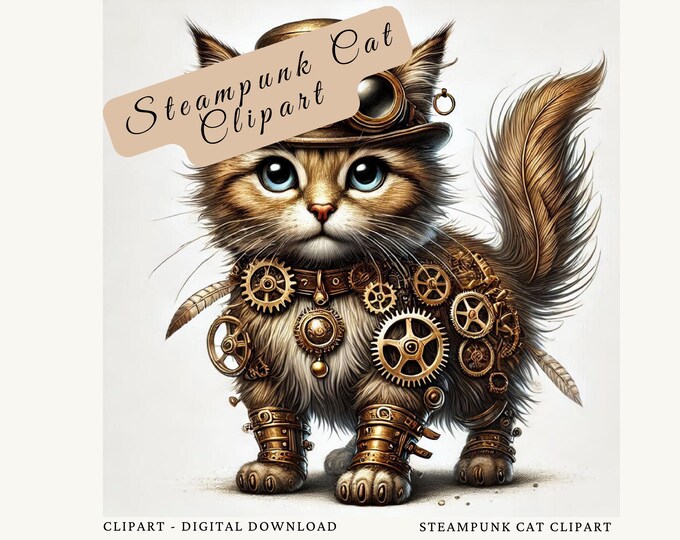 13 Steampunk Cat Clipart Watercolor Steampunk Cats Clip Art Victorian ...