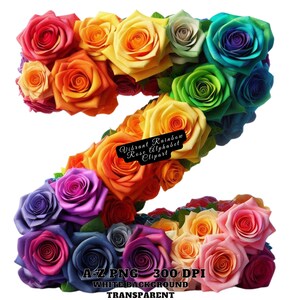 Floral Alphabet Clipart, Rainbow Rose Alphabet Clipart, Watercolor ...