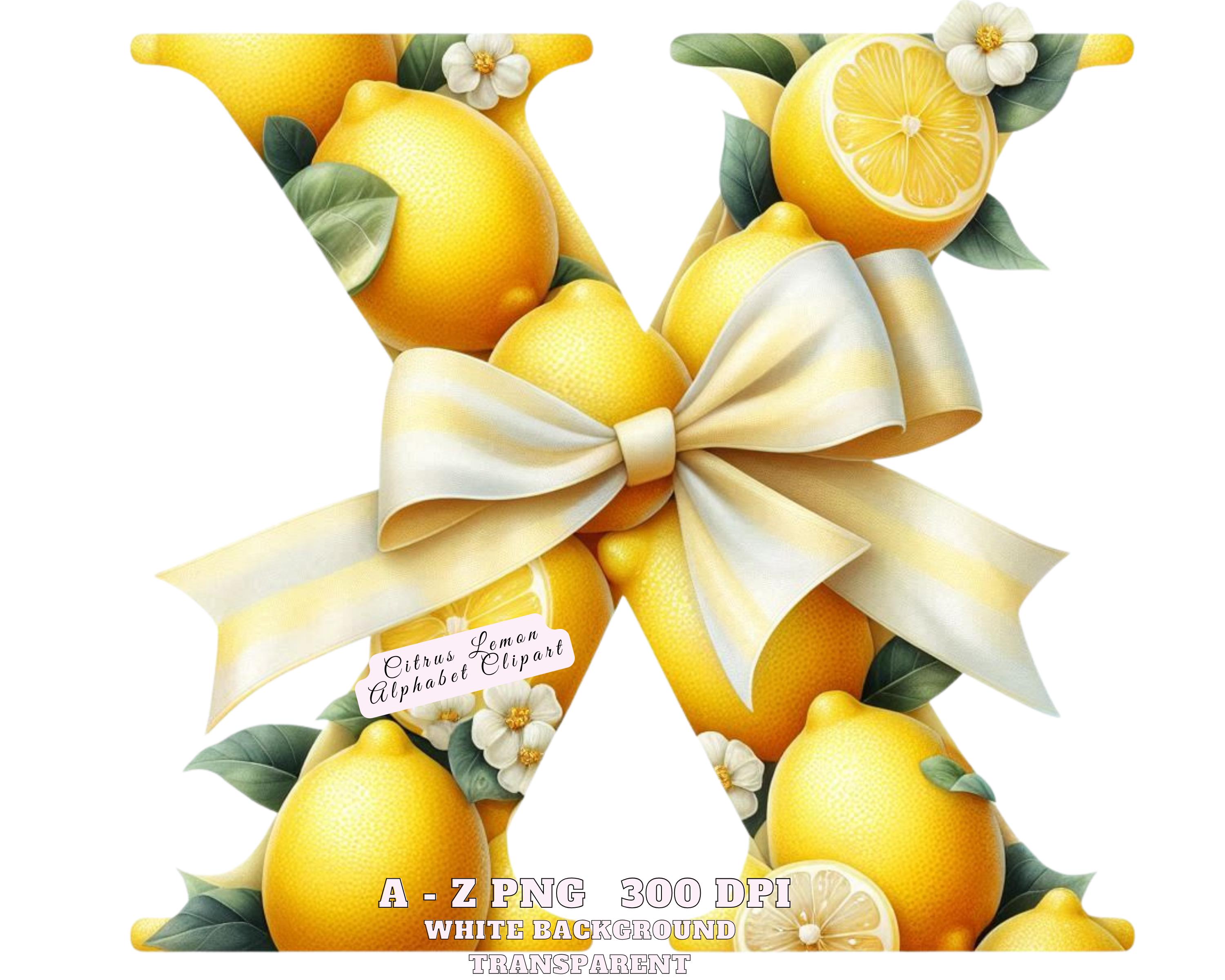 Lemon Alphabet Clipart, Watercolor Citrus Letters PNG, Yellow Summer ...