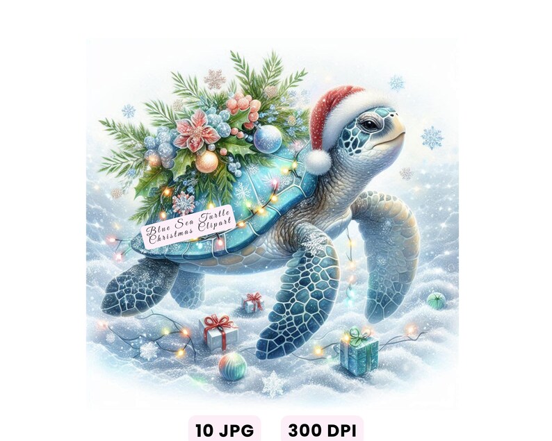 Christmas Animal Clipart, Blue Sea Turtle Clipart, Christmas Turtle JPG ...