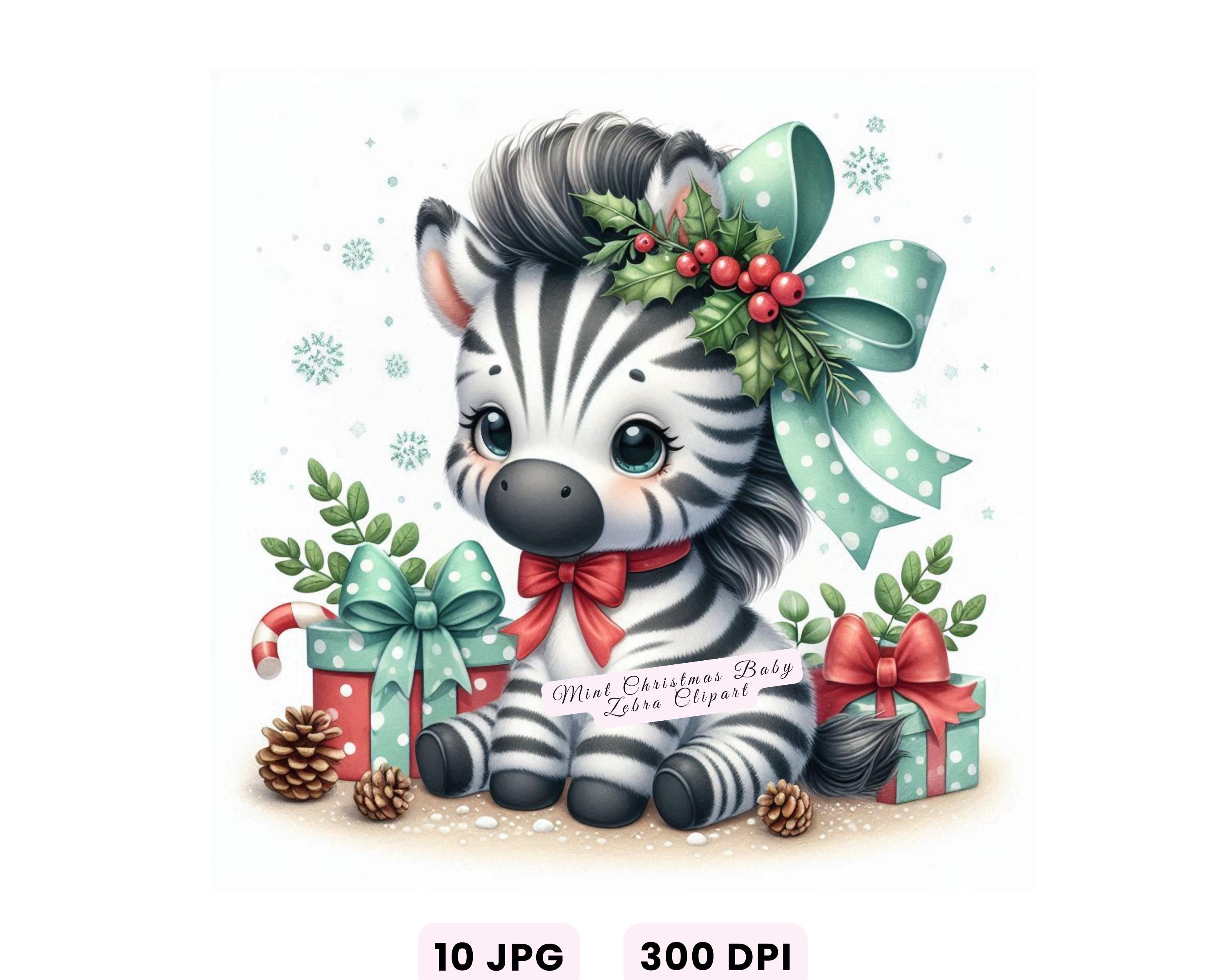 Baby Zebra Christmas Clipart PNG, 10 Cute Safari Animals in Santa Hats ...