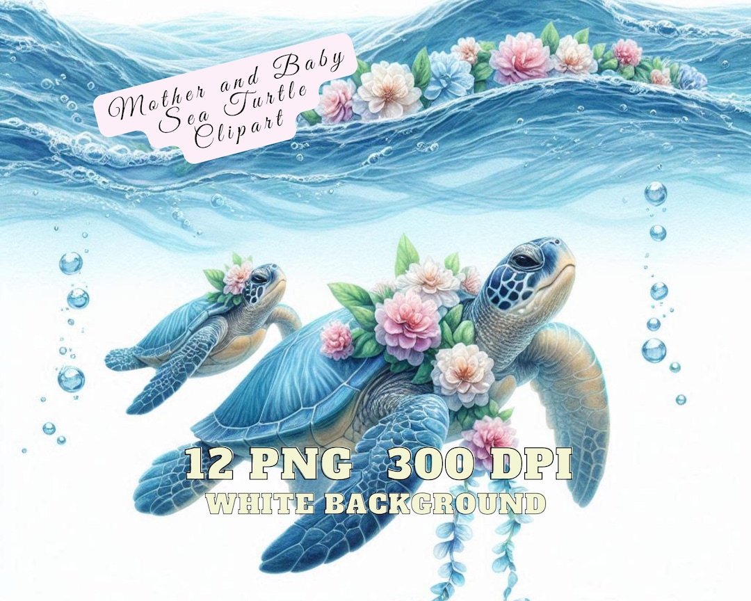Mother and Baby Sea Turtle Clipart, Mom & Baby Sea Turtle Clipart, Cute ...