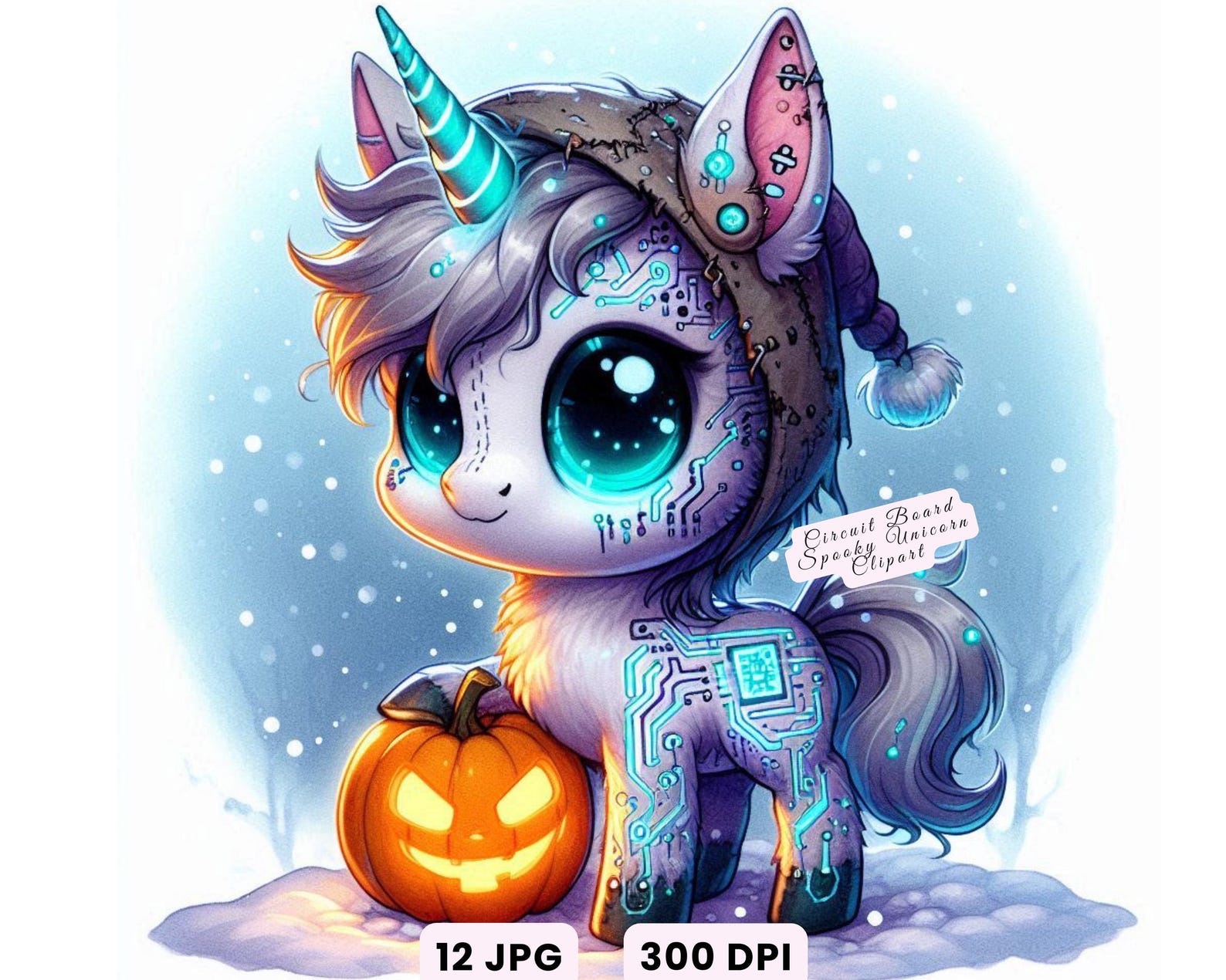 Spooky Cute Unicorn Clipart, Spooky Tech Pattern JPG, Creepy Cute ...