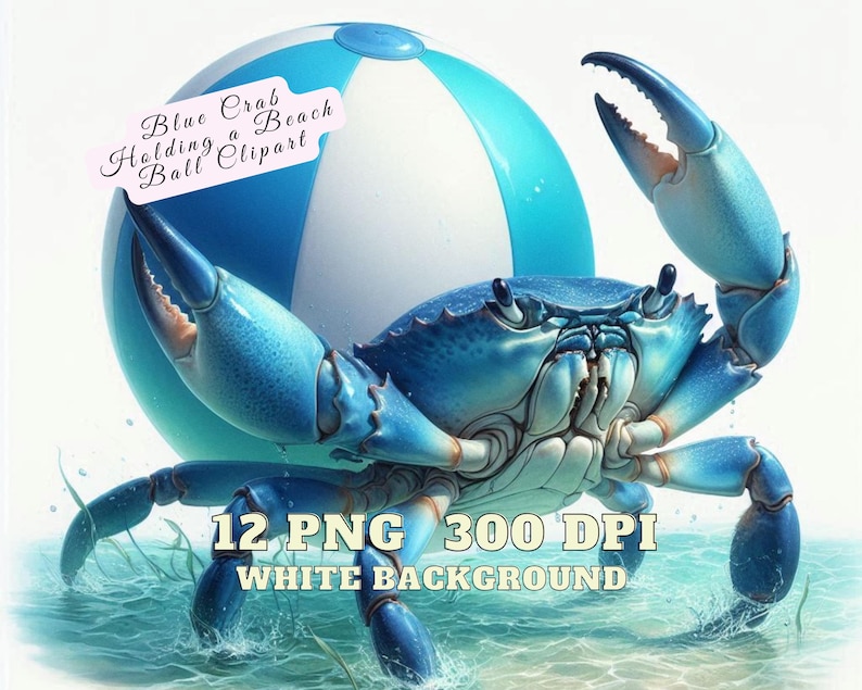 Blue Crab Clipart, Blue Crab Holding a Beach Ball Clipart, Blue Crab ...