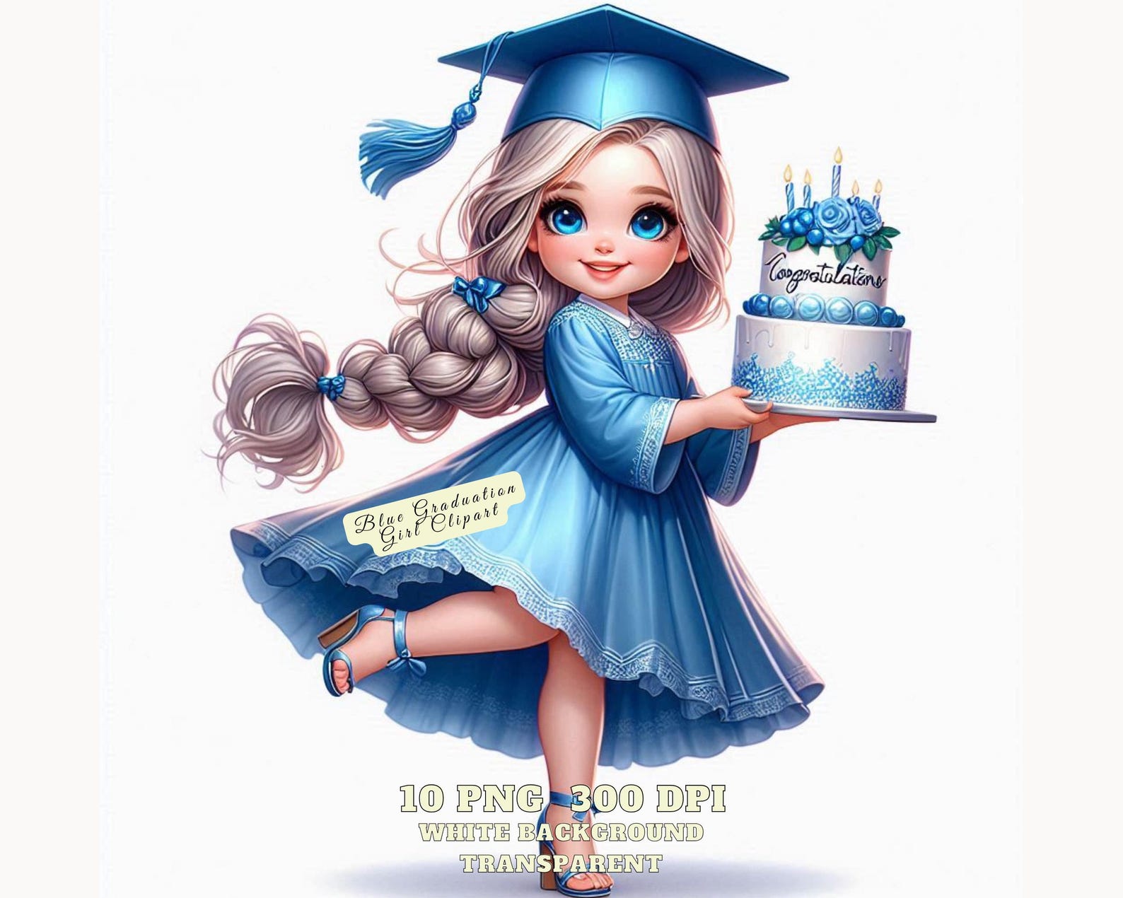 Blue Graduation Girl Clipart PNG, Cute Graduate Digital Download, Class ...