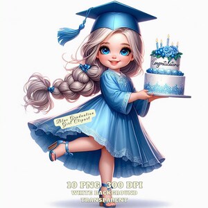 Blue Graduation Girl Clipart PNG, Cute Graduate Digital Download, Class ...
