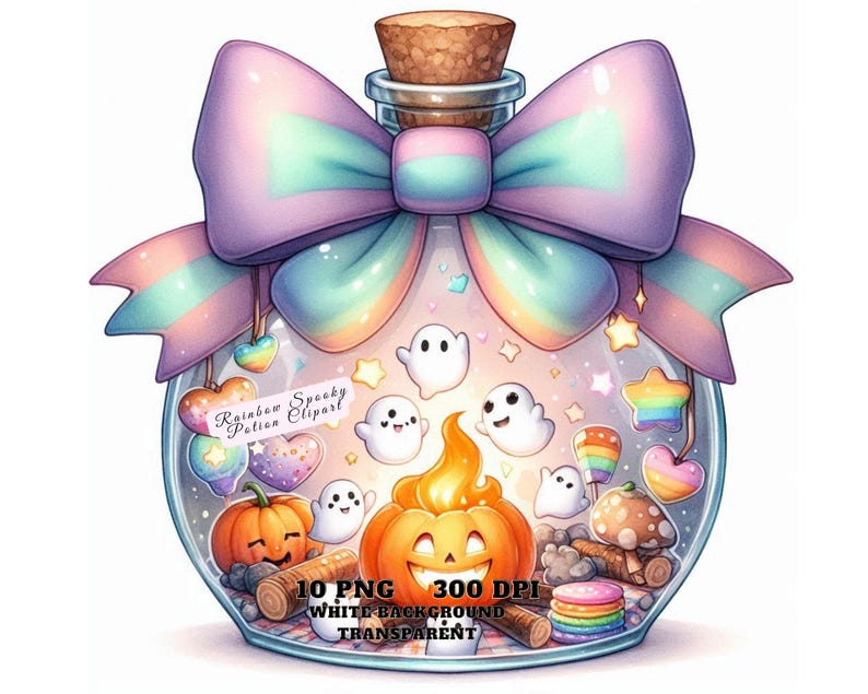 Rainbow Spooky Potion Jar Clipart With Haunted Scene Inside, Halloween ...