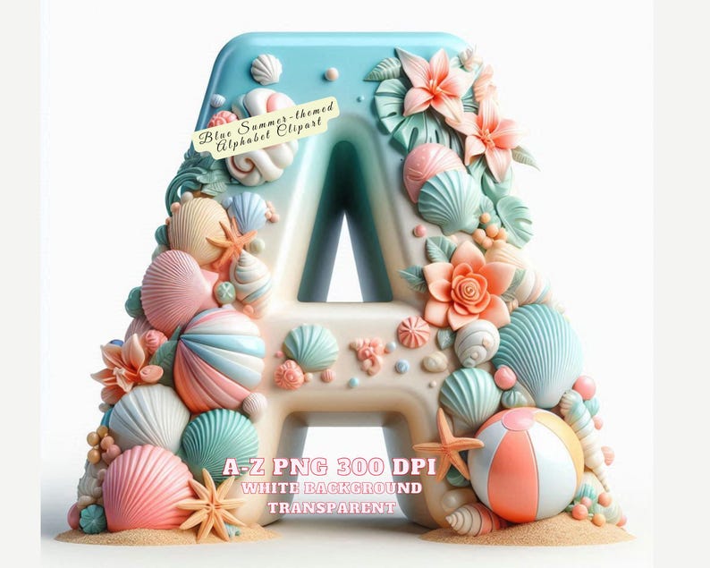 Blue Summer Alphabet Clipart, Beach Letters PNG, Ocean-themed Font ...