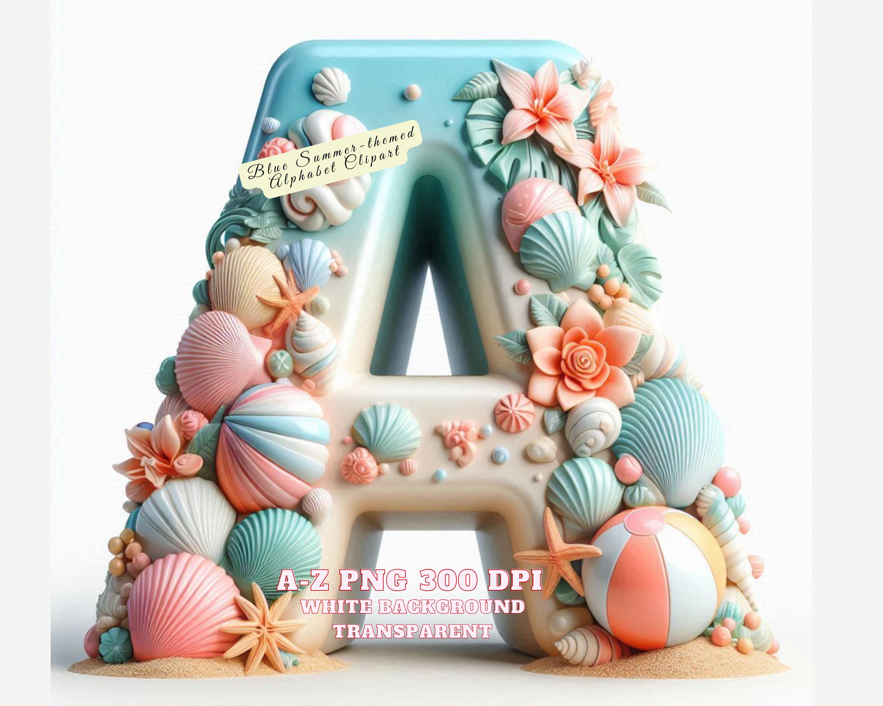 Blue Summer Alphabet Clipart, Beach Letters PNG, Ocean-themed Font ...
