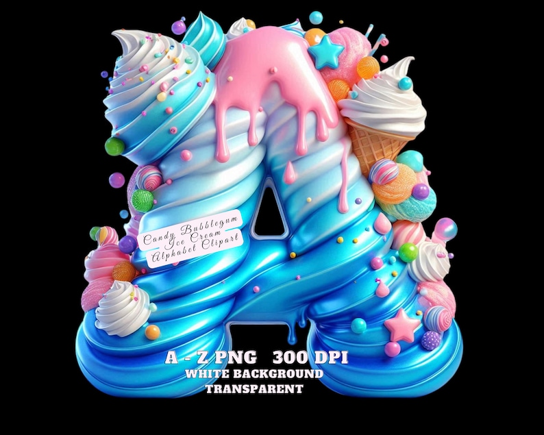 Alphabet Clipart PNG – Candy Bubblegum Ice Cream Letters A–Z, Melting ...