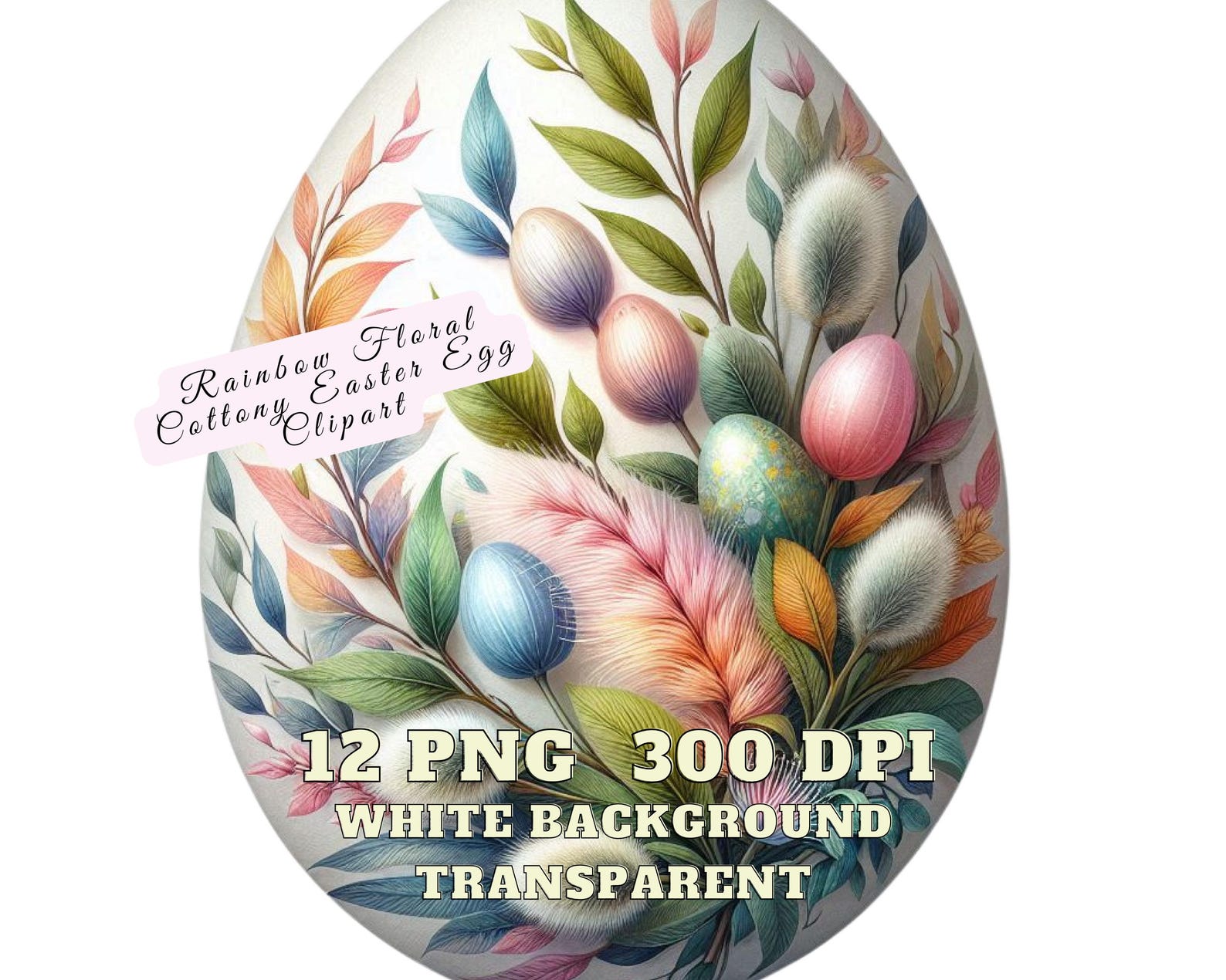 Rainbow Easter Egg Clipart, 12 Bundle of Rainbow Floral Cottony Easter ...