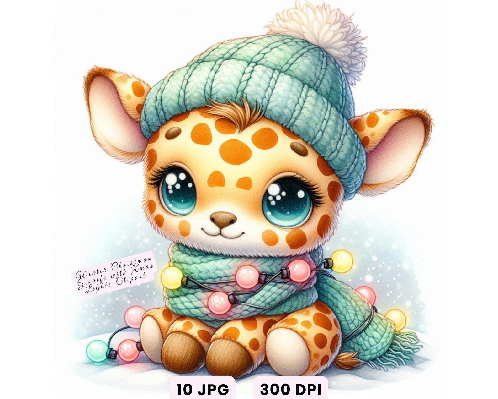 Christmas Giraffe Clipart, Watercolor Holiday Animal Illustration ...