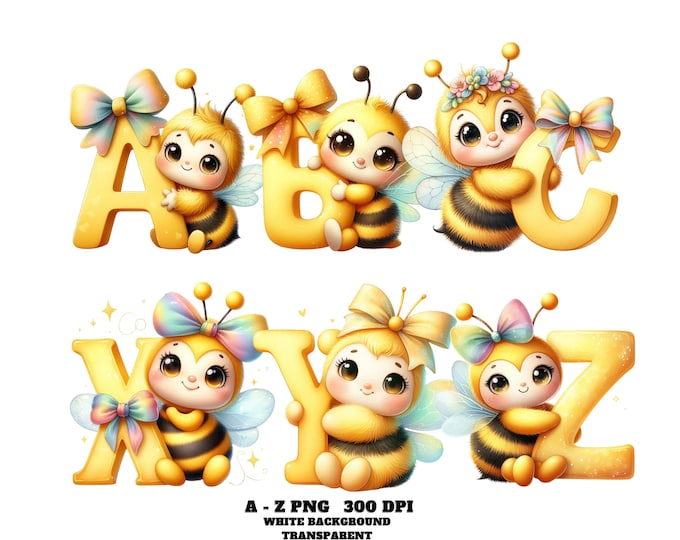 Honey Bee Clipart Png Letters Bee Sticker Bumble Bee Font Doodle ...