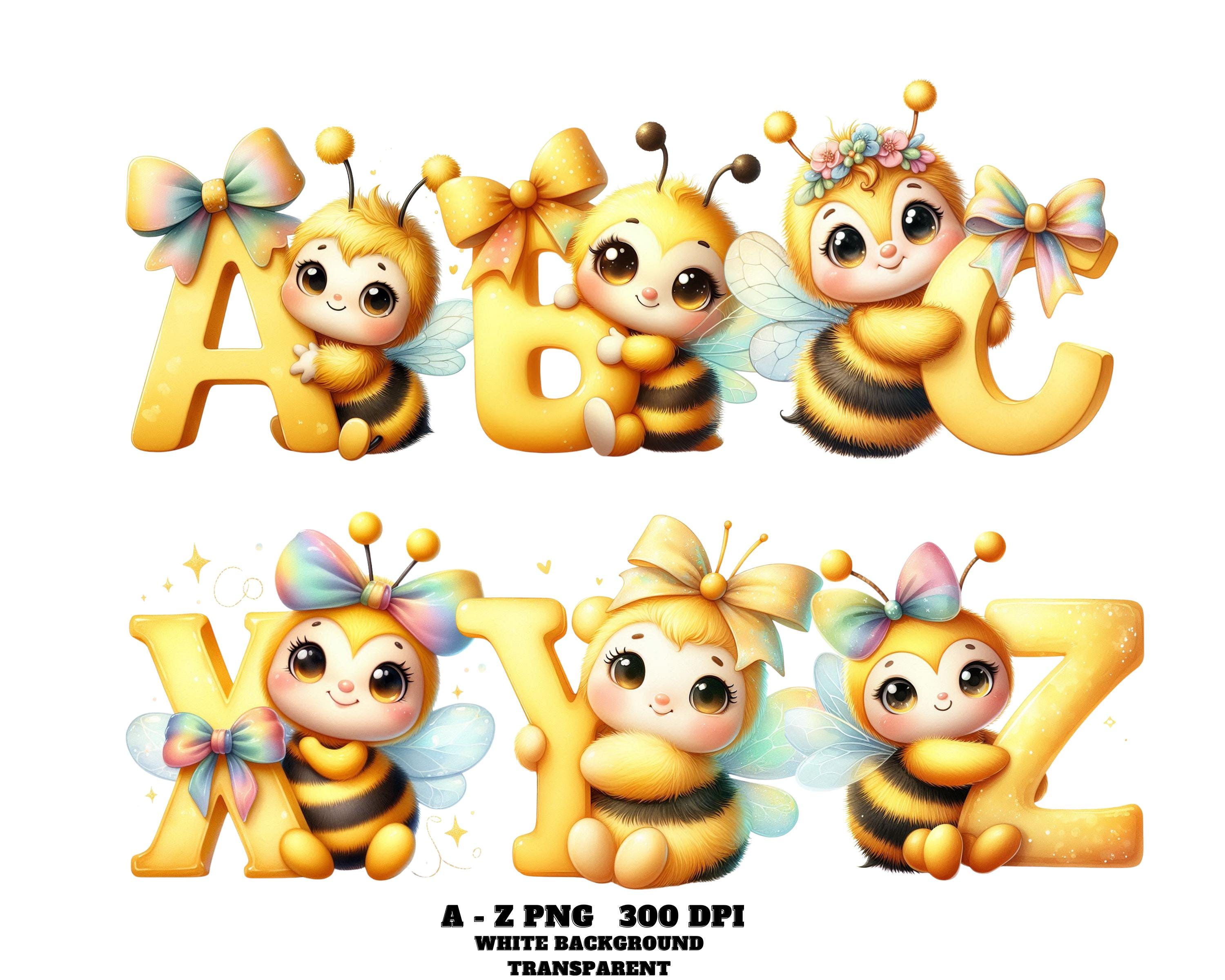 Watercolor Cute Honey Bee Alphabet Clipart, Honey Bee Alphabet, Bee ...