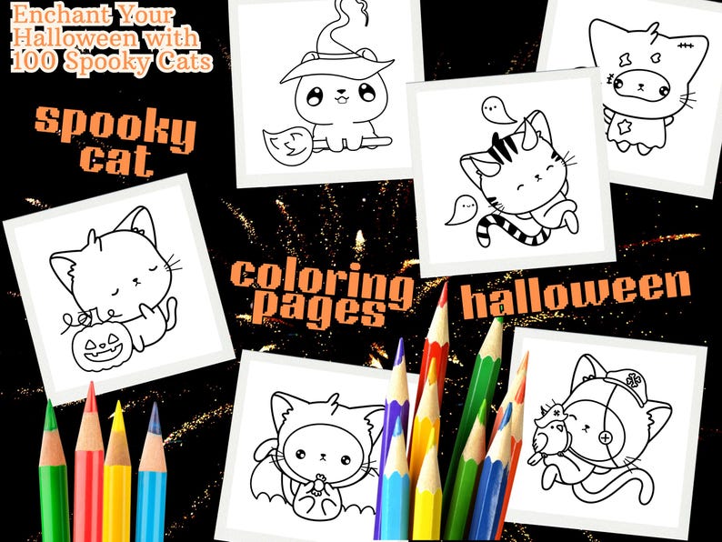 Halloween Spooky Cat Coloring Pages, Halloween Color Pages Cats, Cats ...