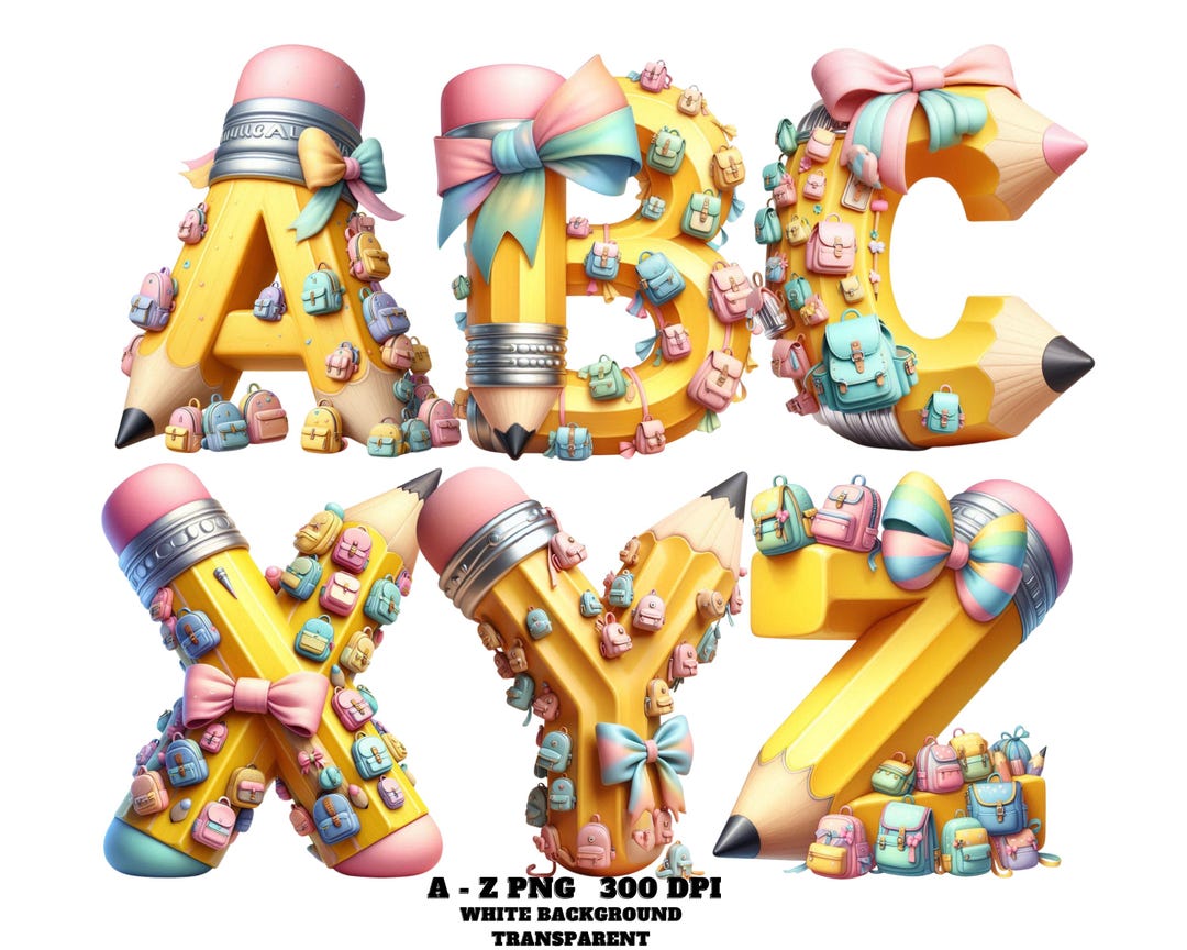 School Backpack Pencil Alphabet Clipart, A-Z Watercolor Yellow Pencil ...