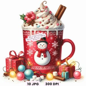 Holiday Clipart, 10 Christmas Red Hot Cocoa Mug, Festive Winter Drink ...