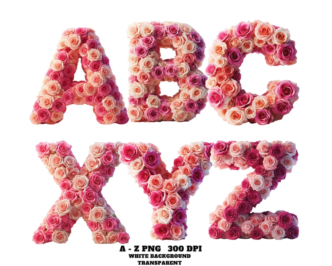 Watercolor Floral Alphabet Clipart, Pink Peach Roses Alphabet Clipart ...