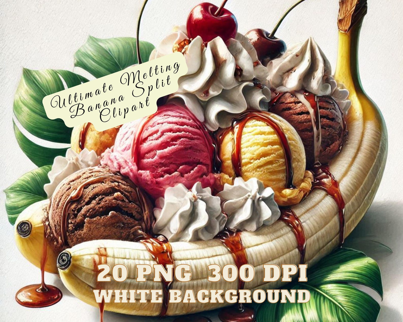 Banana Split Clipart, 20 Bundle Ultimate Melting Banana Split Clipart ...