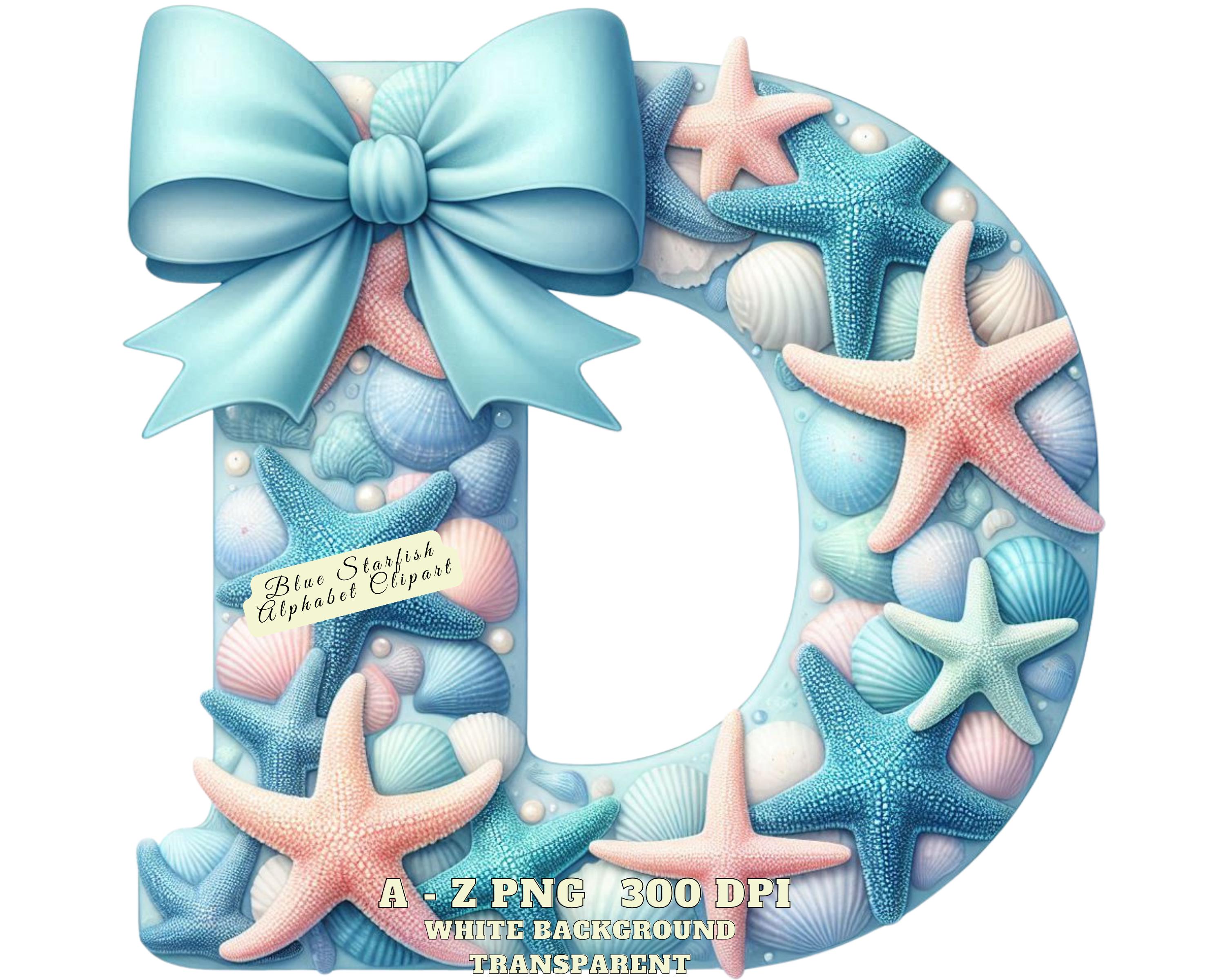 Blue Starfish Alphabet Clipart, Watercolor Ocean-themed Alphabet ...
