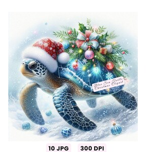 Christmas Animal Clipart, Blue Sea Turtle Clipart, Christmas Turtle JPG ...
