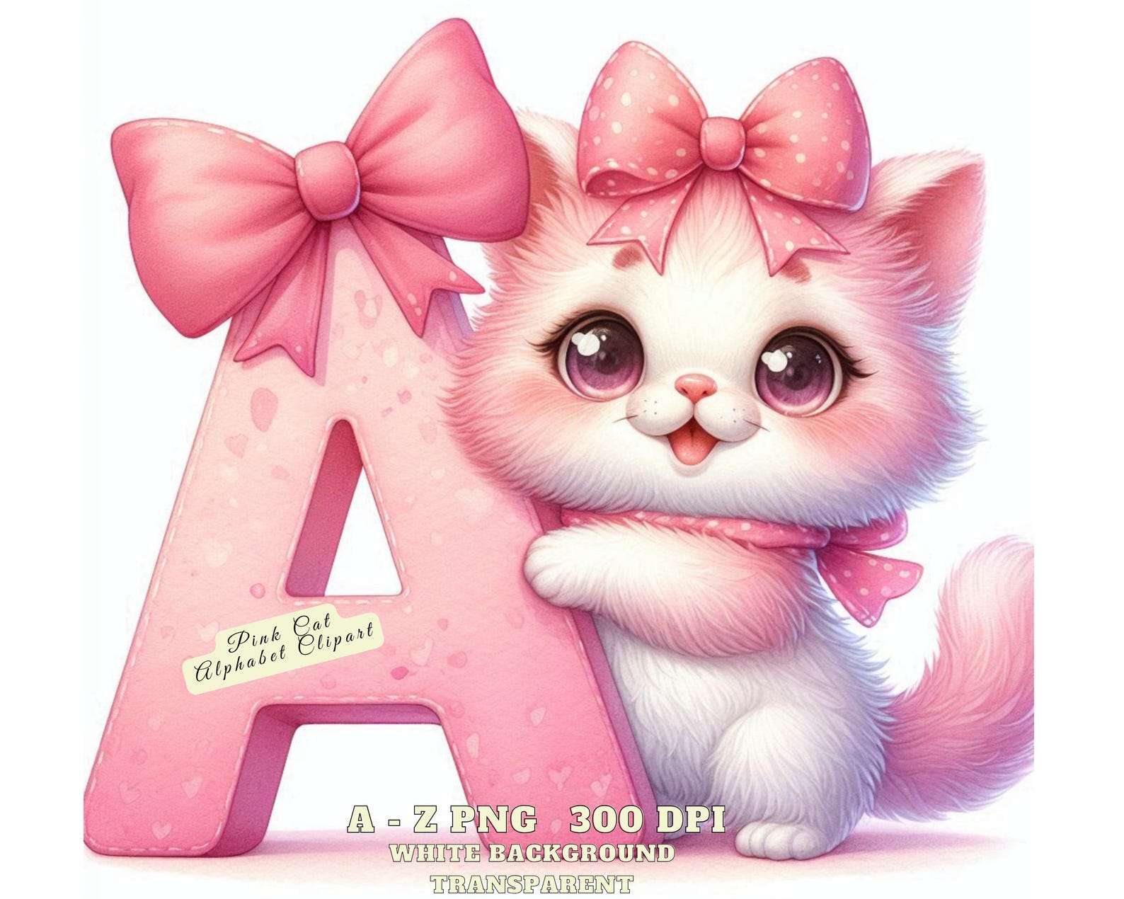 Cat Alphabet FONT PNG, Pink Cat Alphabet Clipart A–Z PNG, Cat Kids ...