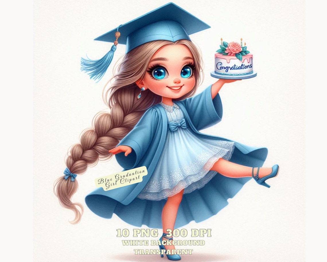 Blue Graduation Girl Clipart PNG, Cute Graduate Digital Download, Class ...
