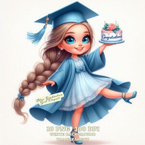 Blue Graduation Girl Clipart PNG, Cute Graduate Digital Download, Class ...