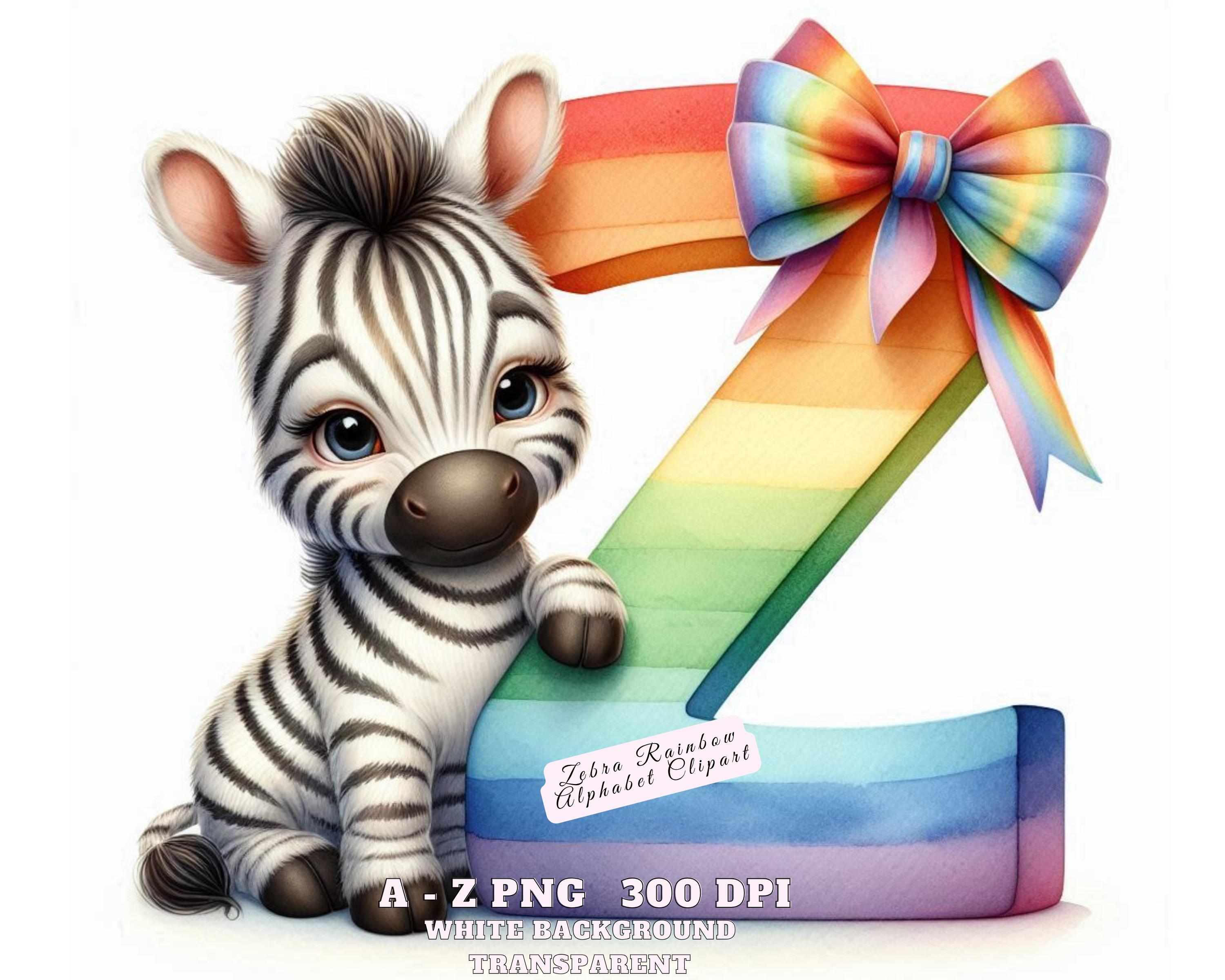 Cute Animal Alphabet Clipart, Rainbow Safari ABC Letters, Zebra Nursery ...