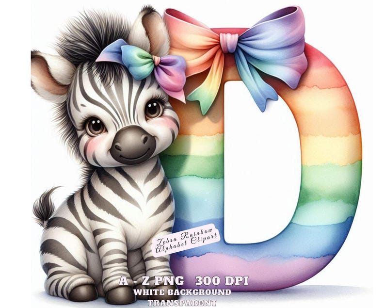 Cute Animal Alphabet Clipart, Rainbow Safari ABC Letters, Zebra Nursery ...