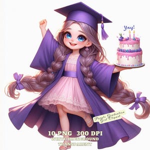 Purple Graduation Girl Clipart PNG, Cute Graduate Digital Download ...