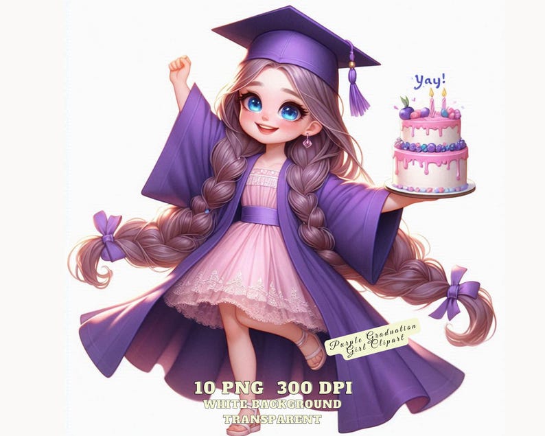 Purple Graduation Girl Clipart PNG, Cute Graduate Digital Download ...