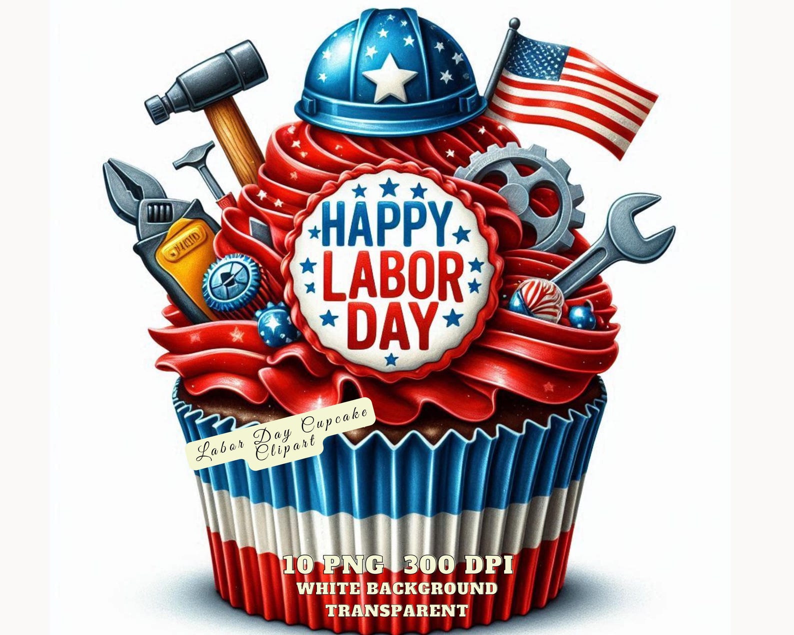 Labor Day Cupcake Clipart, Happy Labor Day Clipart Bundle, Watercolor ...