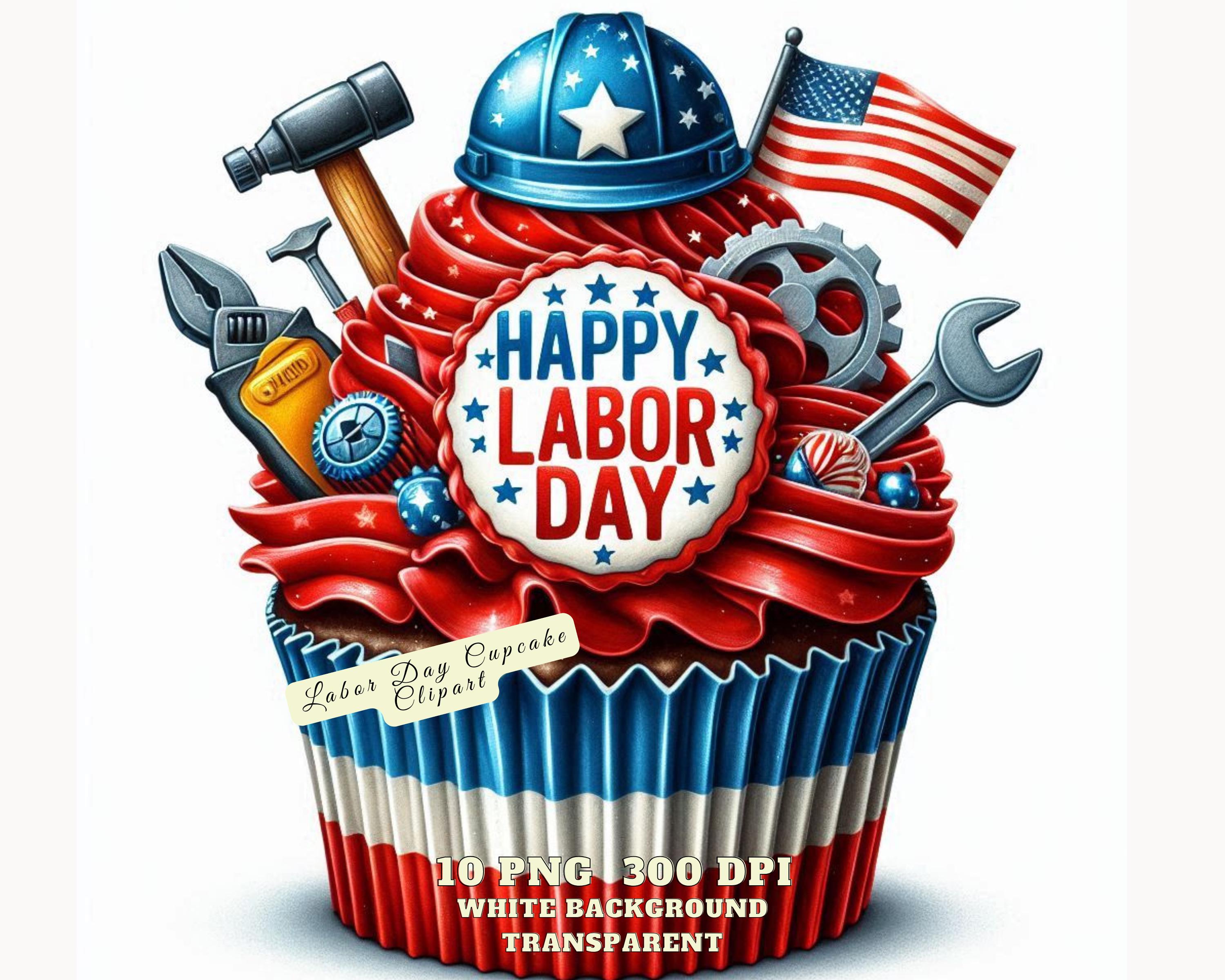 Labor Day Cupcake Clipart, Happy Labor Day Clipart Bundle, Watercolor ...