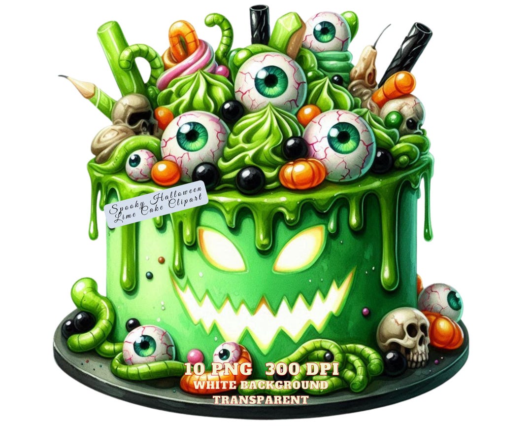 10 Halloween Cake Clipart, Spooky Halloween Lime Cake Clipart, Creepy ...