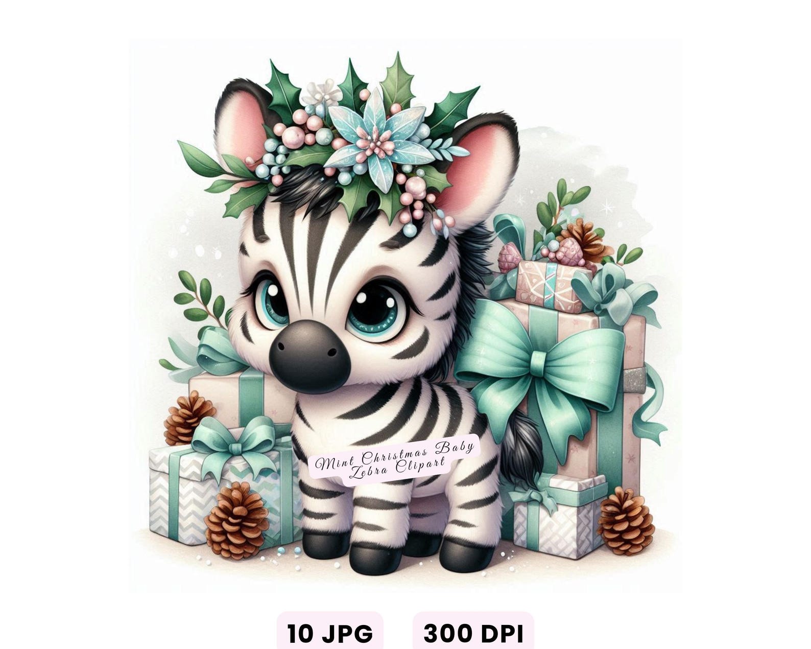 Baby Zebra Christmas Clipart PNG, 10 Cute Safari Animals in Santa Hats ...
