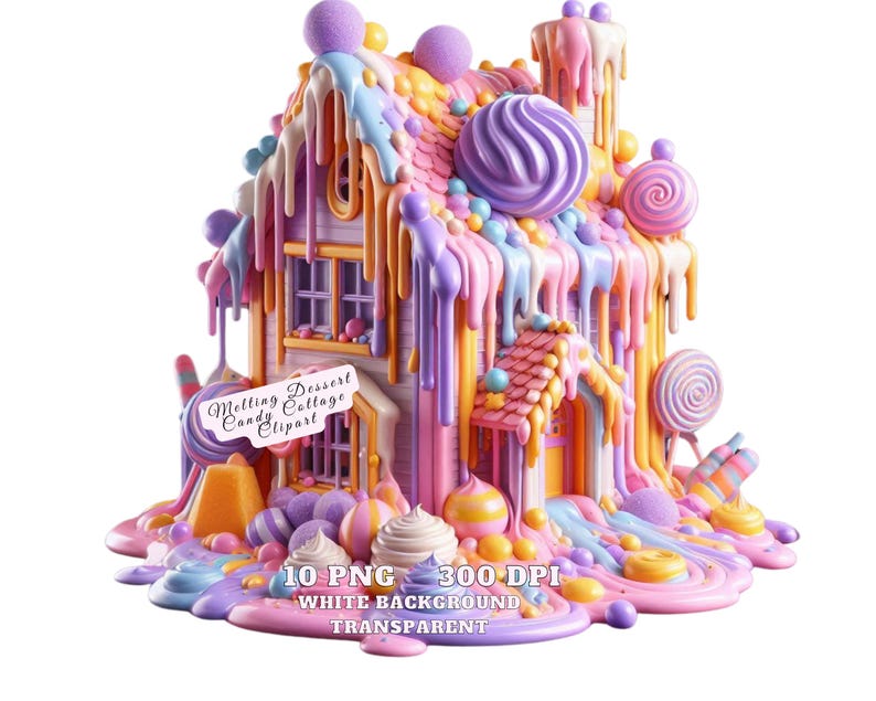 Candy House Clipart, PNG Whimsical House Graphics, Melting Dessert ...