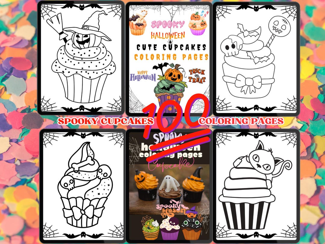 Spooky Halloween Cupcakes Coloring Pages, Creepy Cute Cupcake Coloring ...