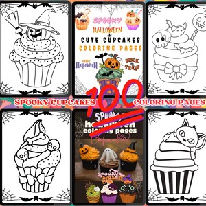 Spooky Halloween Cupcakes Coloring Pages, Creepy Cute Cupcake Coloring ...