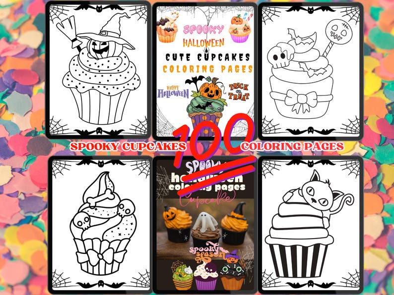 Spooky Halloween Cupcakes Coloring Pages, Creepy Cute Cupcake Coloring ...