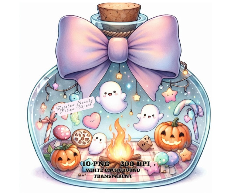 Rainbow Spooky Potion Jar Clipart With Haunted Scene Inside, Halloween ...